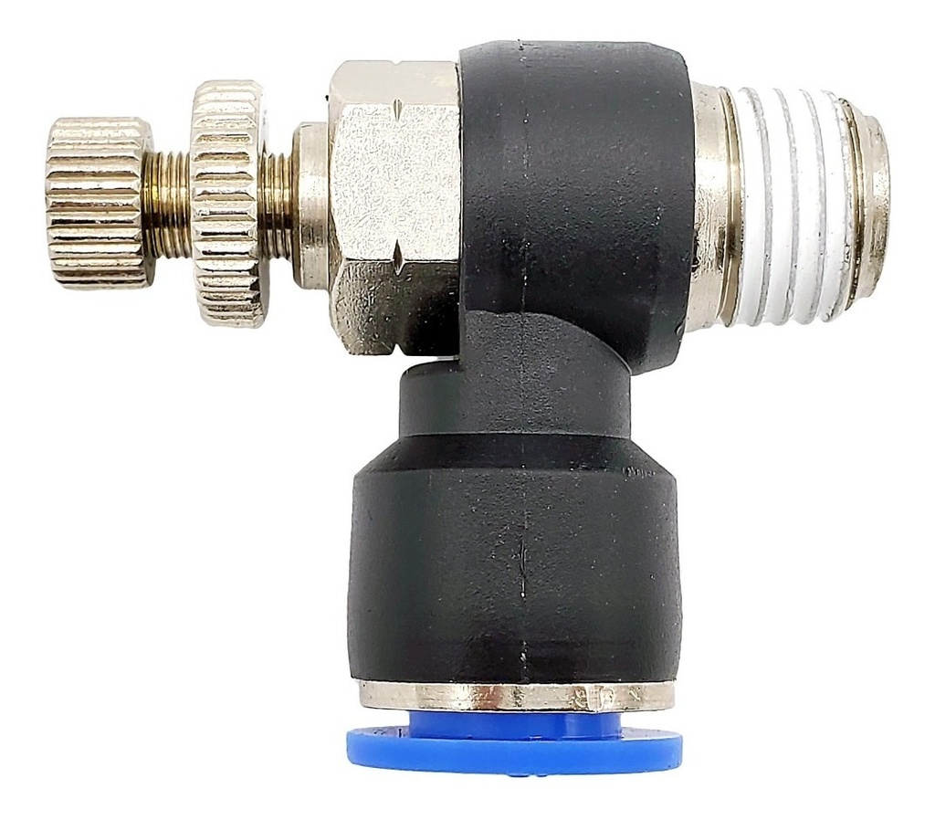Regulador de flujo en codo, 1/4" NPT x 10 mm | Instrutek